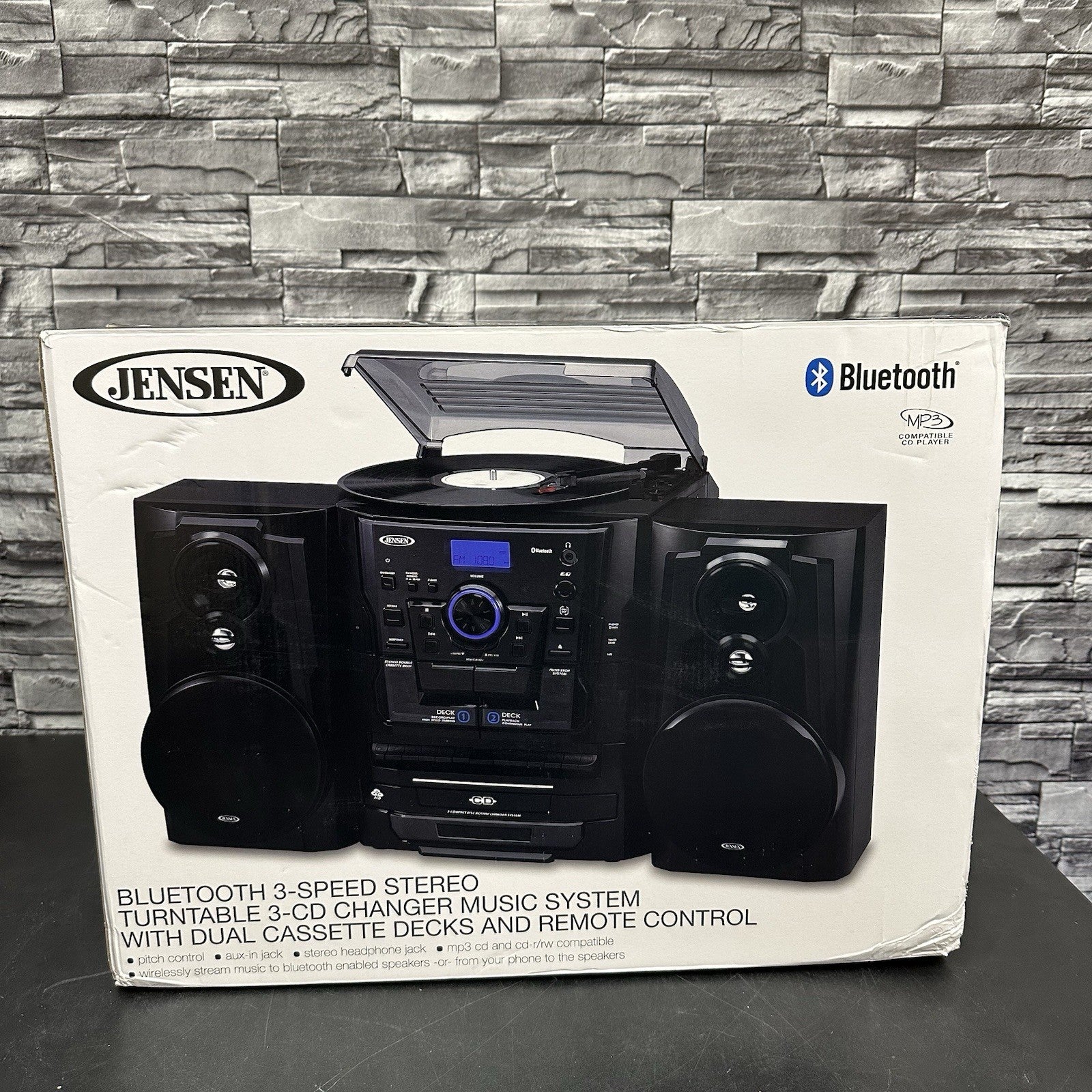 Jensen JMC-1250 Bluetooth 3-Speed Stereo Turntable Music System ...